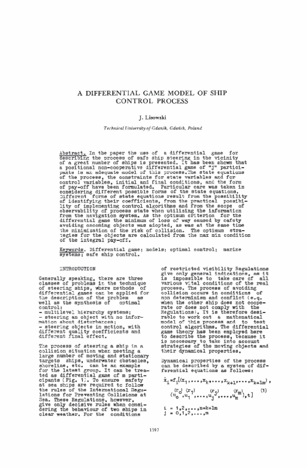 (PDF) A Differential Game Model of Ship Control Process