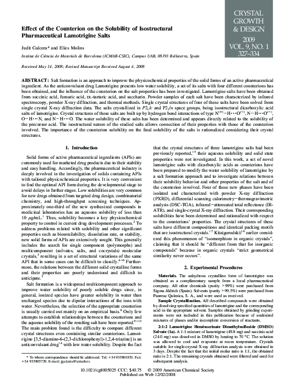 (PDF) Effect of the Counterion on the Solubility of Isostructural ...