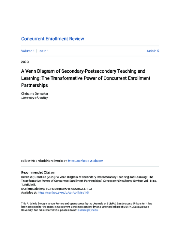 (PDF) A Venn Diagram of Secondary-Postsecondary Teaching and Learning ...