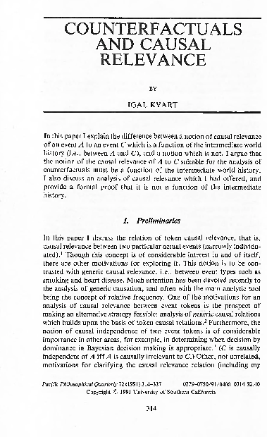 Pdf Counterfactuals And Causal Relevance