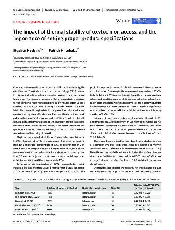(PDF) The impact of thermal stability of oxytocin on access, and the ...