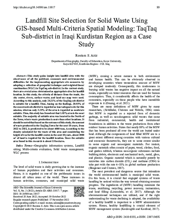 (PDF) Landfill Site Selection for Solid Waste Using GIS-based Multi-Criteria Spatial Modeling