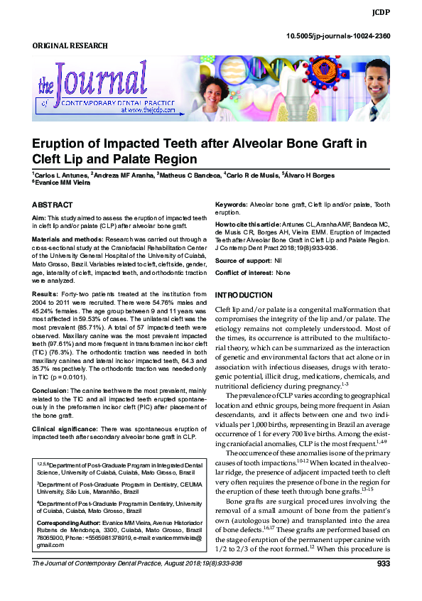 (PDF) Eruption of Impacted Teeth after Alveolar Bone Graft in Cleft Lip ...
