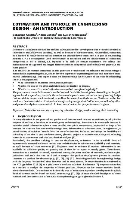 (PDF) Estimation and its Role in Engineering Design - An Introduction