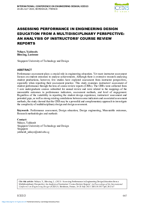 (PDF) Assessing Performance in Engineering Design Education from a ...