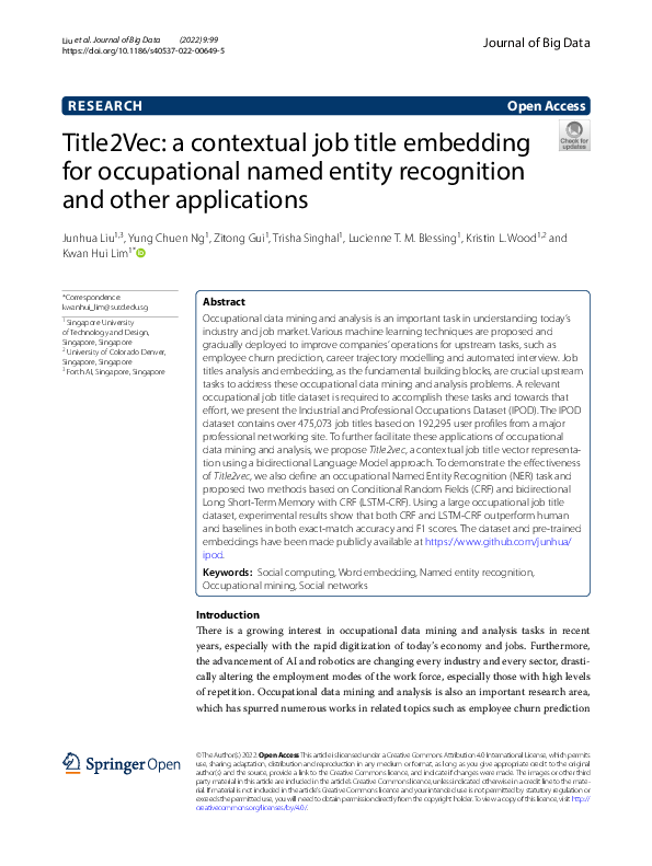 (PDF) Title2Vec: a contextual job title embedding for occupational ...