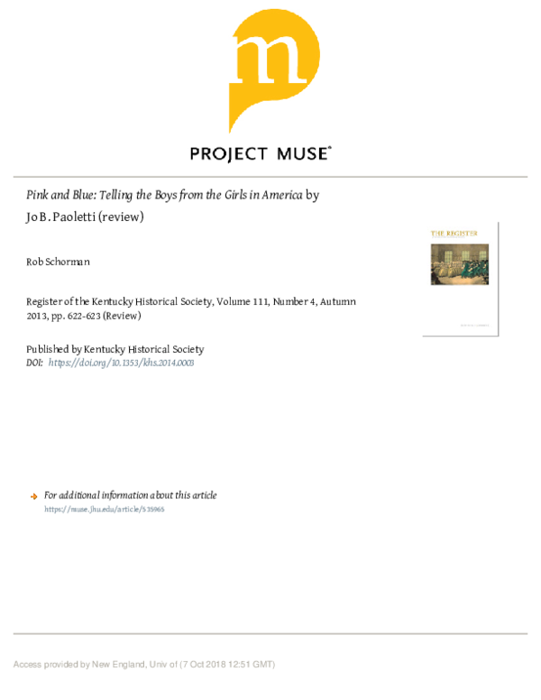 (PDF) Pink and Blue: Telling the Boys from the Girls in America by Jo B ...