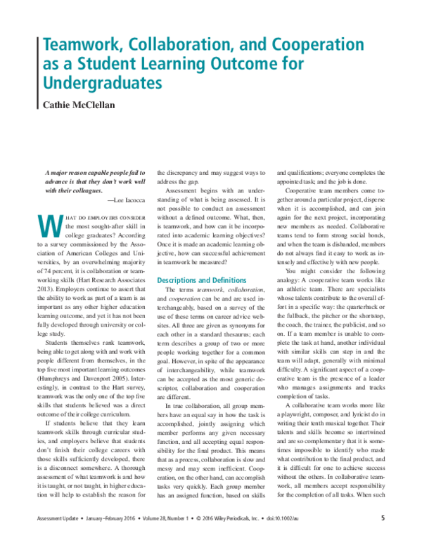 (PDF) Teamwork, Collaboration, and Cooperation as a Student Learning ...