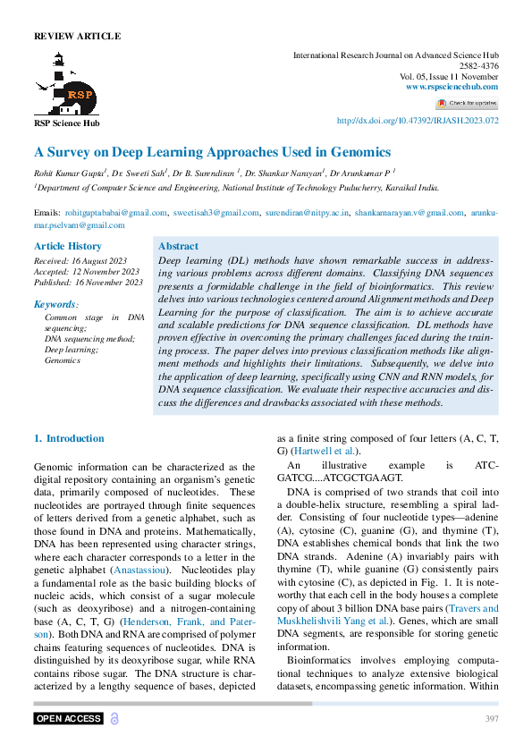 Pdf A Survey On Deep Learning Approaches Used In Genomics