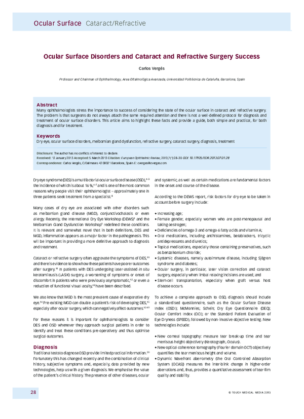 (PDF) Ocular Surface Disorders and Cataract and Refractive Surgery Success
