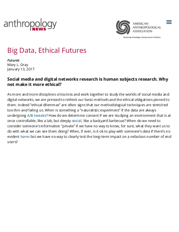 (PDF) Big Data, Ethical Futures