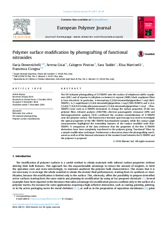 (PDF) Polymer surface modification by photografting of functional nitroxides