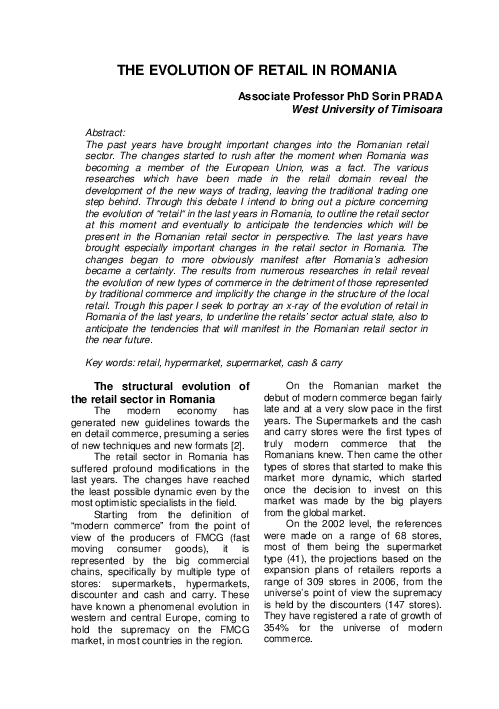 (PDF) The evolution of retail in Romania