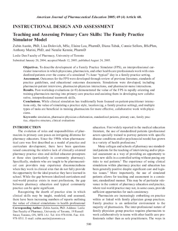 (PDF) Teaching and Assessing Primary Care Skills: The Family Practice Simulator Model | Zubin ...