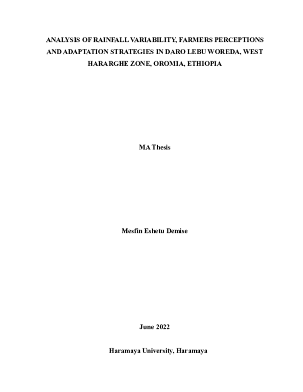 (PDF) ANALYSIS OF RAINFALL VARIABILITY, FARMERS PERCEPTIONS AND ADAPTATION STRATEGIES