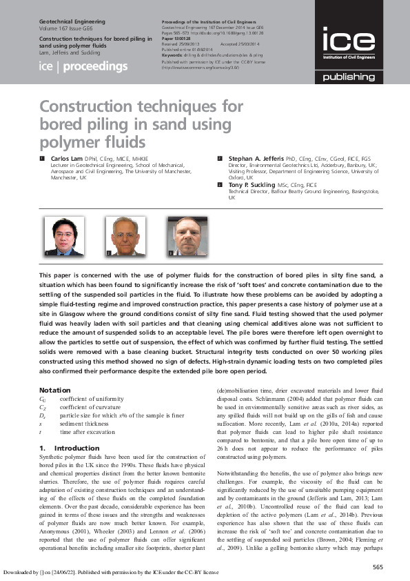 (PDF) Construction techniques for bored piling in sand using polymer fluids