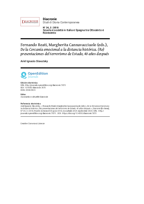(PDF) Fernando Reati, Margherita Cannavacciuolo (eds.), De la Cercanía ...