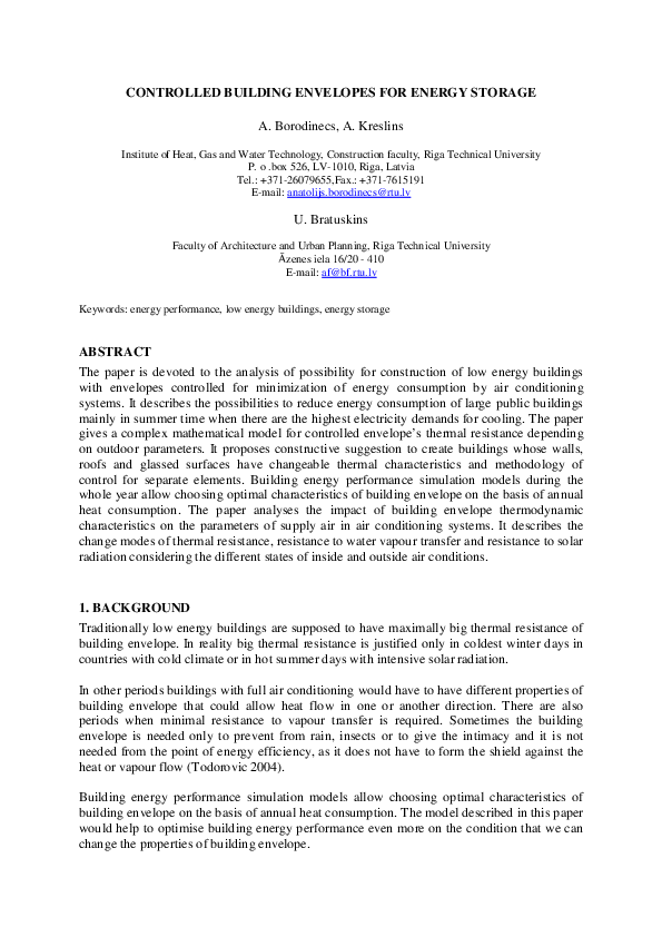 (PDF) Controlled Building Envelopes for Energy Storage