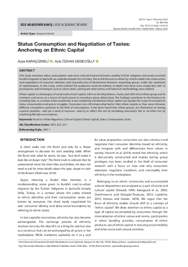 (PDF) Status Consumption and Negotiation of Tastes: Anchoring on Ethnic ...