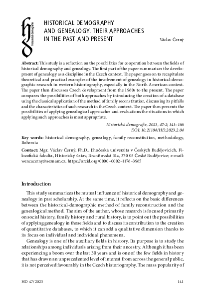 (PDF) Historical Demography and Genealogy. Their Approaches in the Past ...