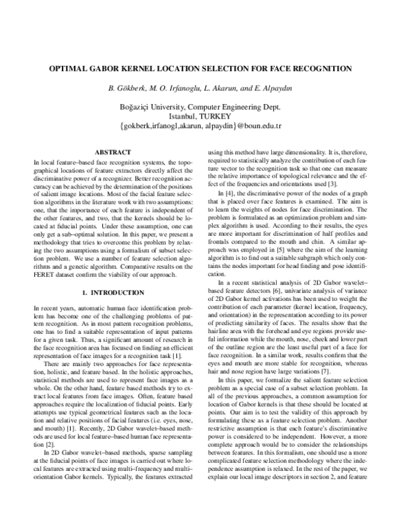 (PDF) Optimal Gabor kernel location selection for face recognition