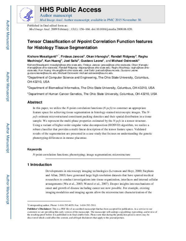 (PDF) Tensor classification of N-point correlation function features for histology tissue ...
