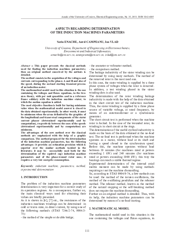 Pdf Considerations Regarding Determination Of The Induction Motors Parameters
