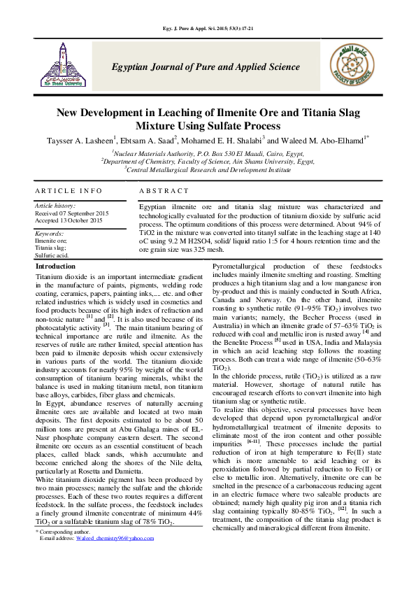 (PDF) New Development in Leaching of Ilmenite Ore and Titania Slag ...