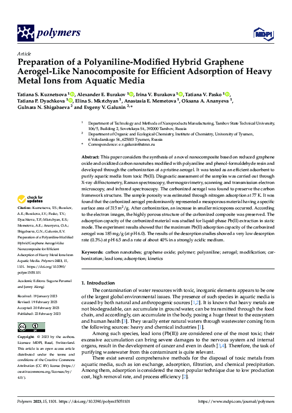 (PDF) Preparation of a Polyaniline-Modified Hybrid Graphene Aerogel-Like Nanocomposite for ...