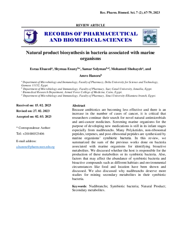 (PDF) Natural product biosynthesis in bacteria associated with marine ...