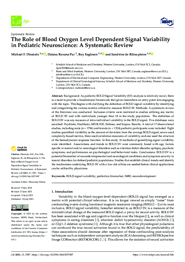 (PDF) The Role of Blood Oxygen Level Dependent Signal Variability in ...