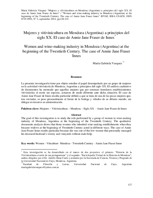 (PDF) Mujeres y vitivinicultura en Mendoza (Argentina) a principios del ...