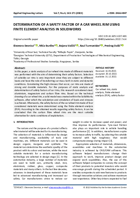 Pdf Determination Of A Safety Factor Of A Car Wheel Rim Using Finite Element Analysis In