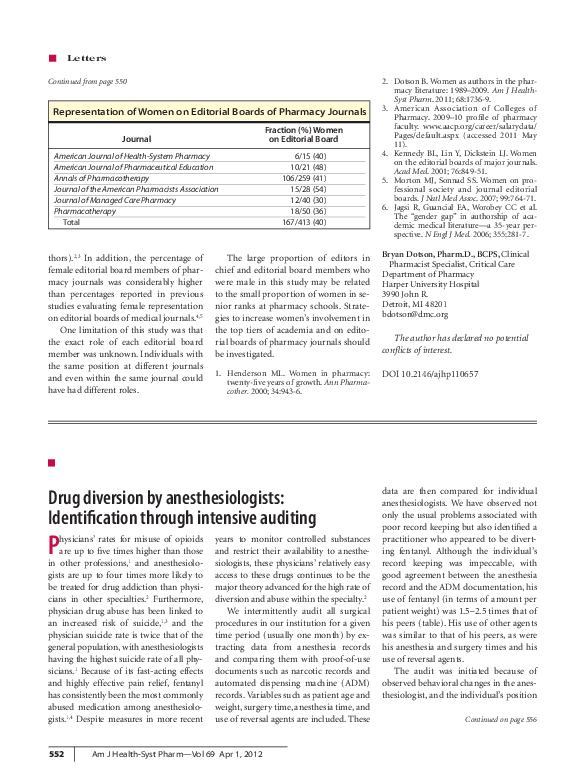 (PDF) Drug diversion by anesthesiologists: Identification through ...