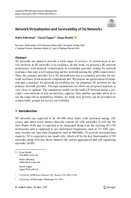 Pdf Network Virtualization And Survivability Of 5g Networks Framework Optimization Model