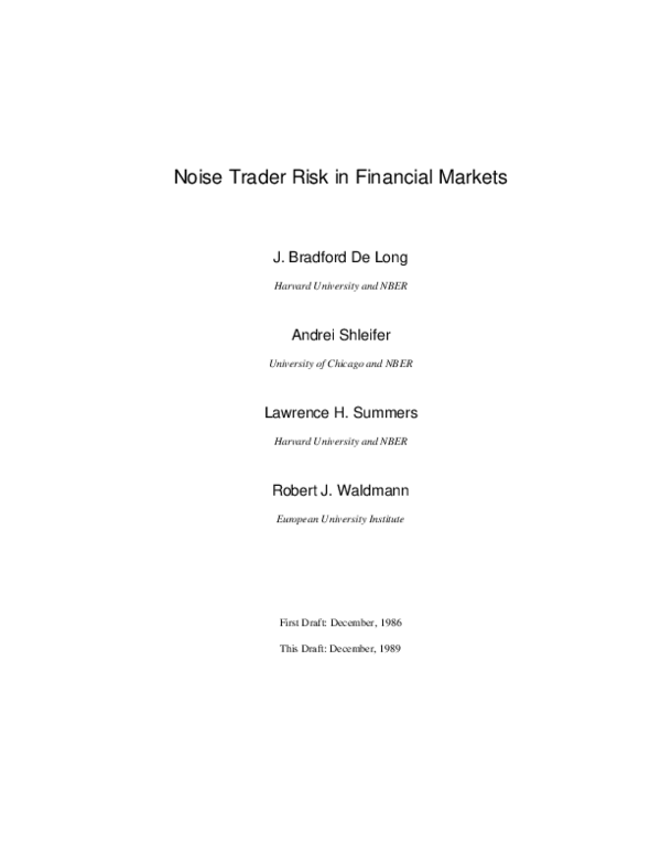 (PDF) Noise Trader Risk in Financial Markets