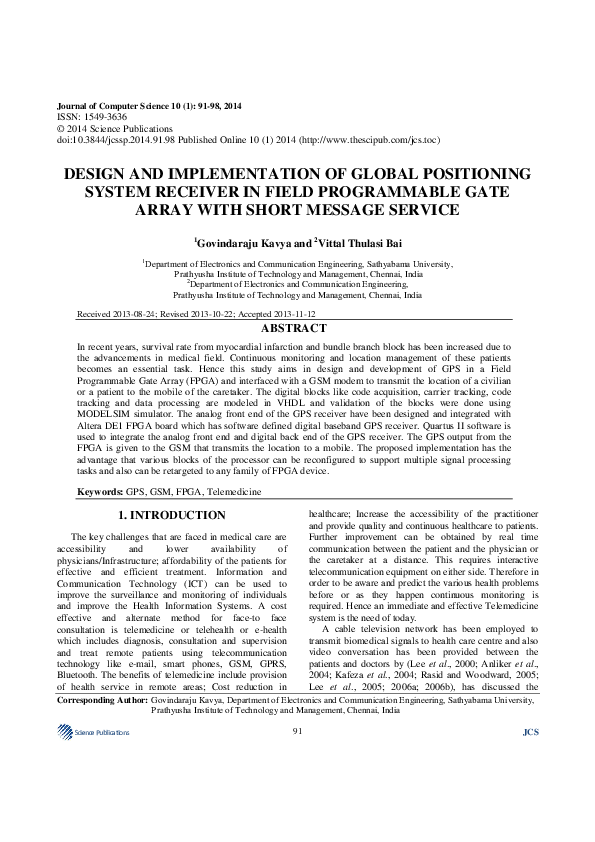 (PDF) Design and Implementation of Global Positioning System Receiver in Field Programmable Gate ...