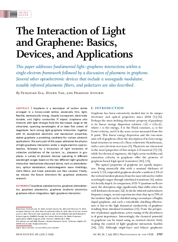 (PDF) The Interaction of Light and Graphene: Basics, Devices, and ...