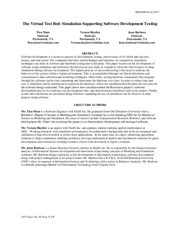 (PDF) The Virtual Test Bed: Simulation Supporting Software Development ...