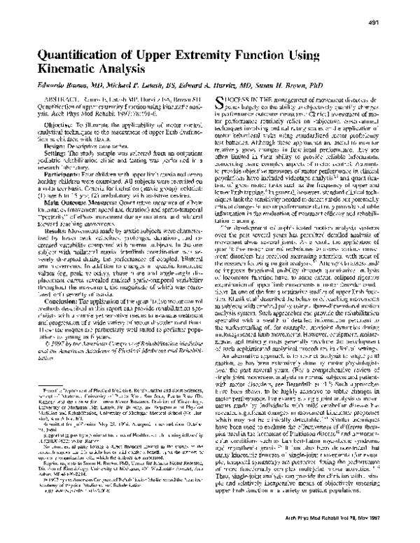 (PDF) Quantification of upper extremity function using kinematic analysis