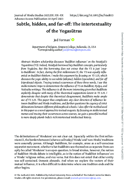 (PDF) Subtle, hidden, and far-off: The intertextuality of the Yogasūtras