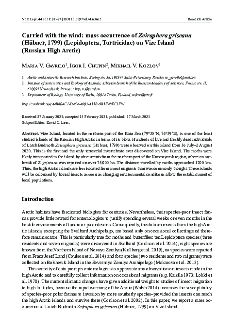 (PDF) Carried with the wind: mass occurrence of Zeiraphera griseana ...