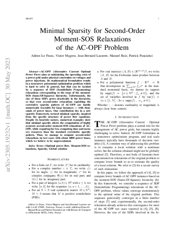 Pdf Minimal Sparsity For Second Order Moment Sos Relaxations Of The