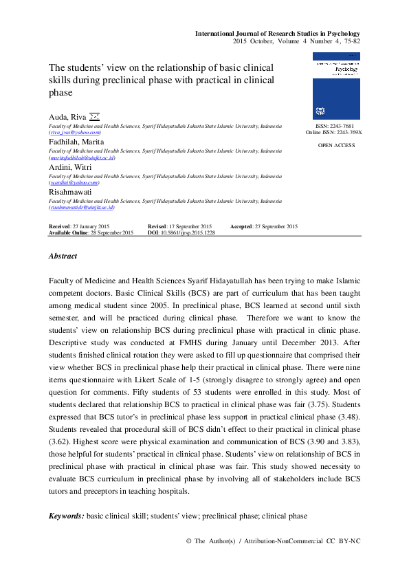 (PDF) The students’ view on the relationship of basic clinical skills ...