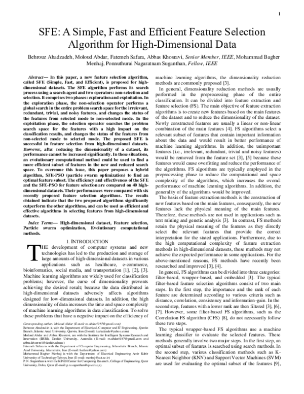 (PDF) SFE: A Simple, Fast and Efficient Feature Selection Algorithm for High-Dimensional Data