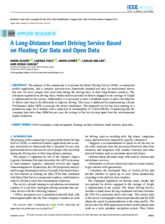 Pdf A Long Distance Smart Driving Service Based On Floating Car Data And Open Data