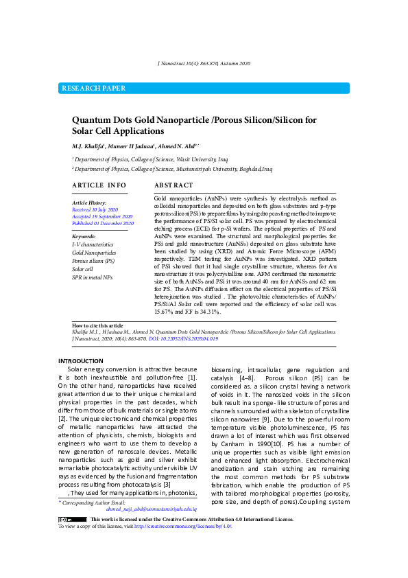 (PDF) Gold Nanoparticles in Silicon Solar Cells