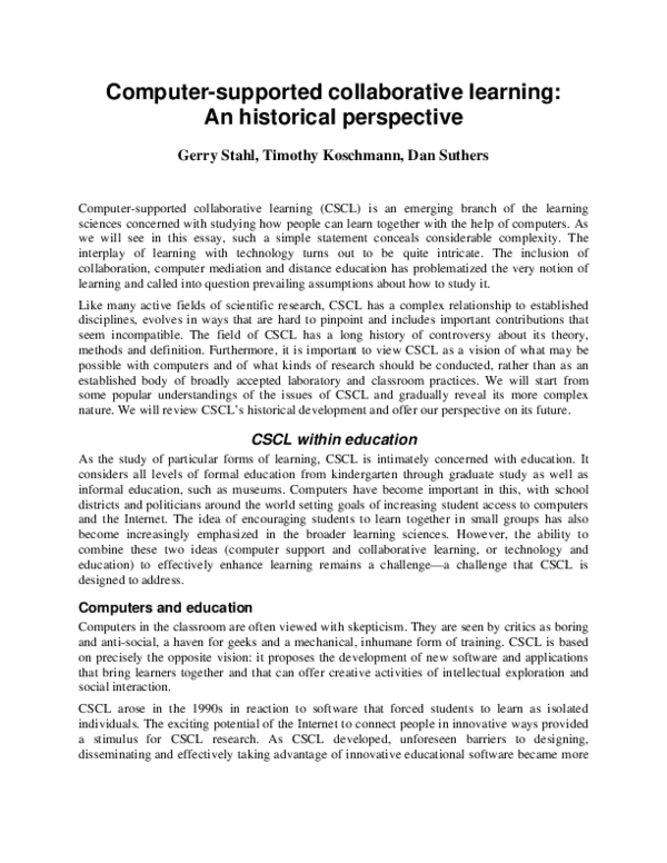 (PDF) CSCL: An historical perspective