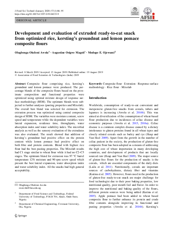 (PDF) Development and evaluation of extruded ready-to-eat snack from ...