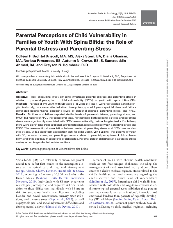 (PDF) Parental Perceptions of Child Vulnerability in Families of Youth ...